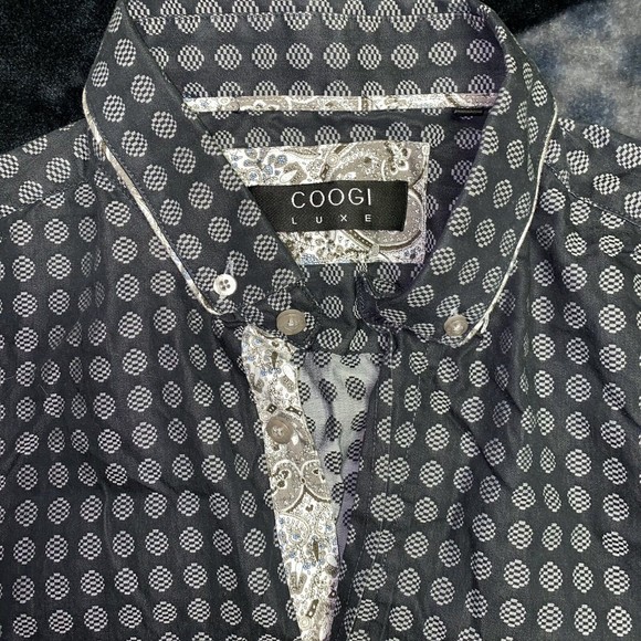 COOGI | Shirts | Coogi Luxe Shirt Button Down Mens Large 6517 Black Polka Dots Long Sleeve Dad ...